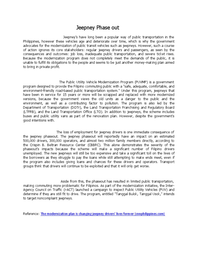Jeepney Phaseout: Impacts and Concerns | PDF | Public Transport | Land ...