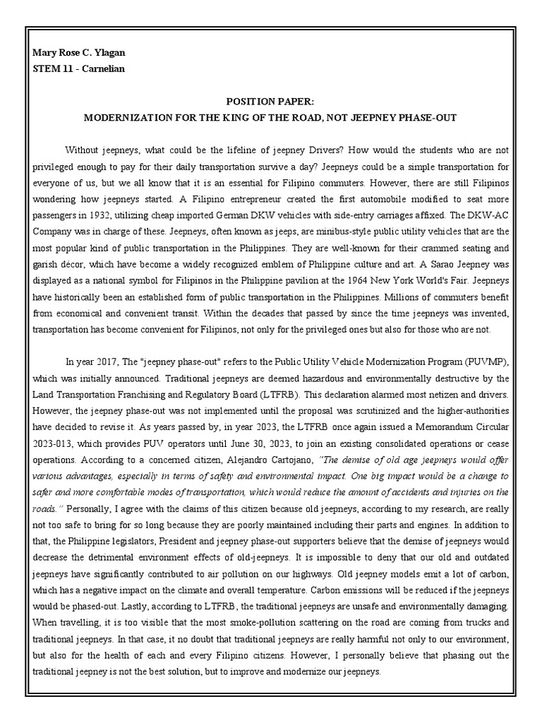 Group 6 - Position Paper | PDF | Air Pollution | Transport