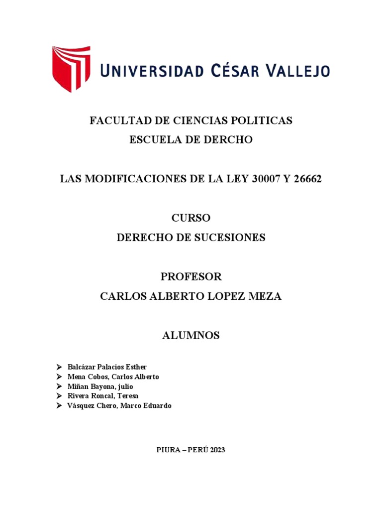 Informe de Las Modificaciones de La Ley 30007 | PDF | Herencia | Intestacy