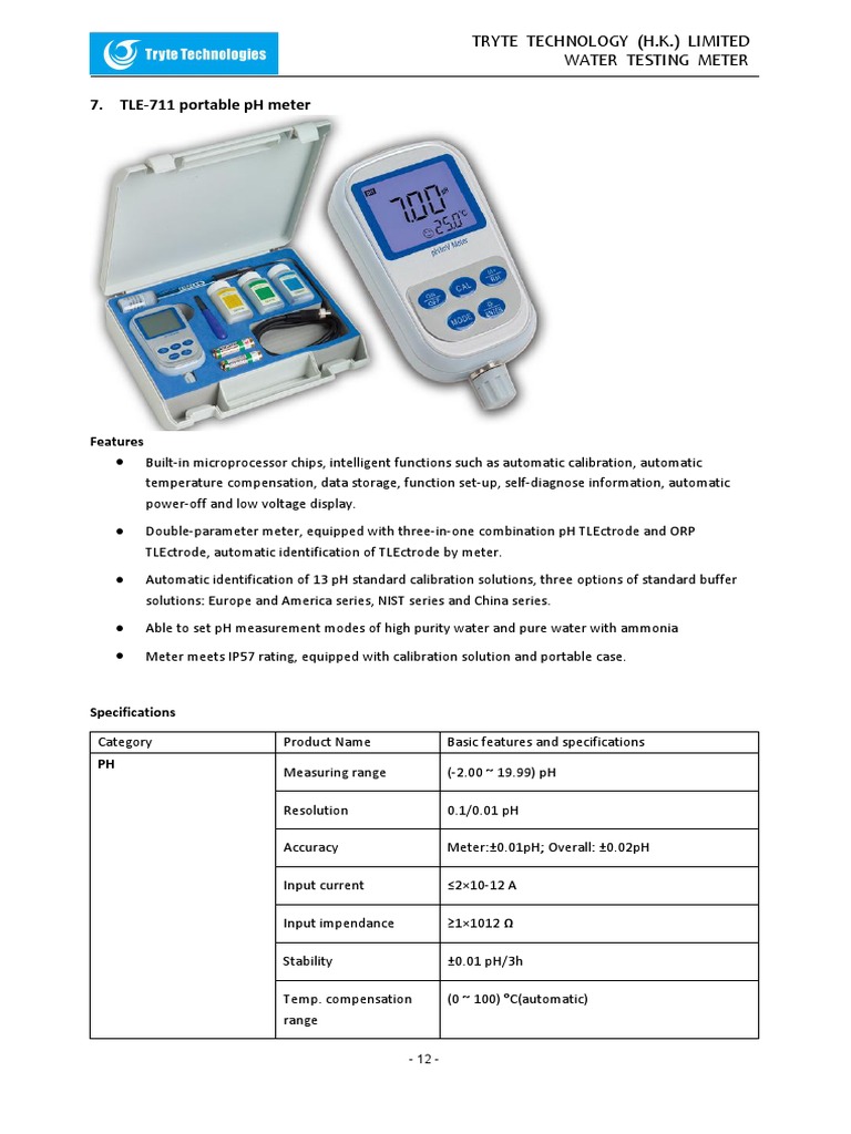 TLE-711 pH Meter User Manual | PDF | Ph | Calibration