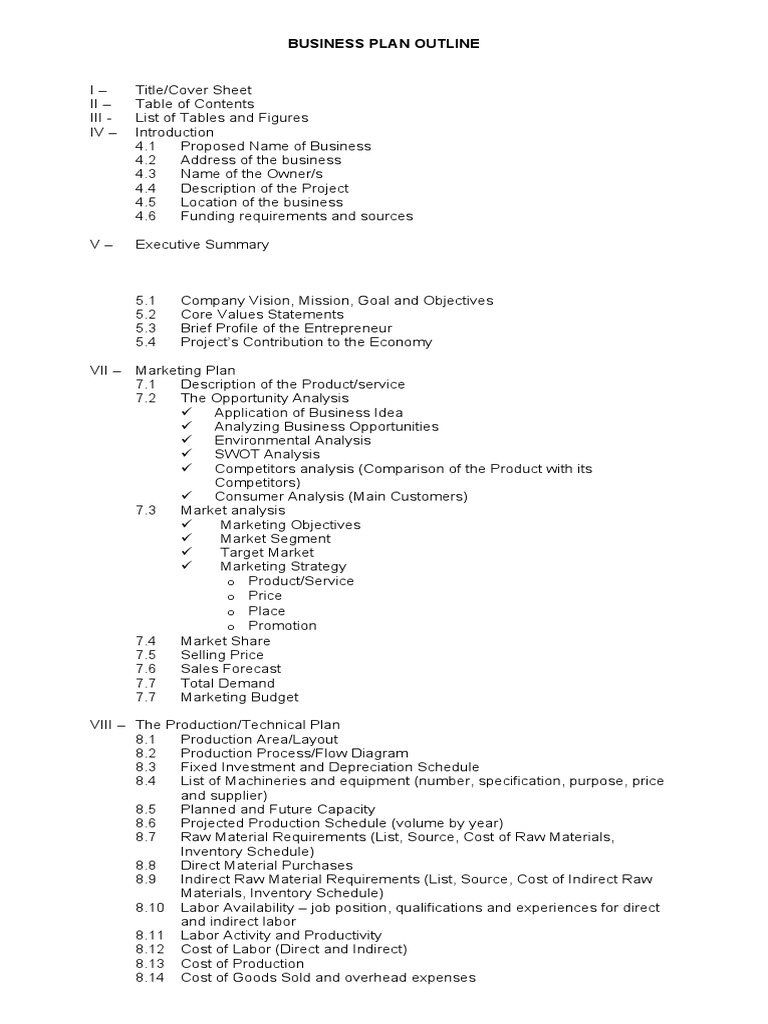 Business Plan Outline | PDF | Marketing | Business