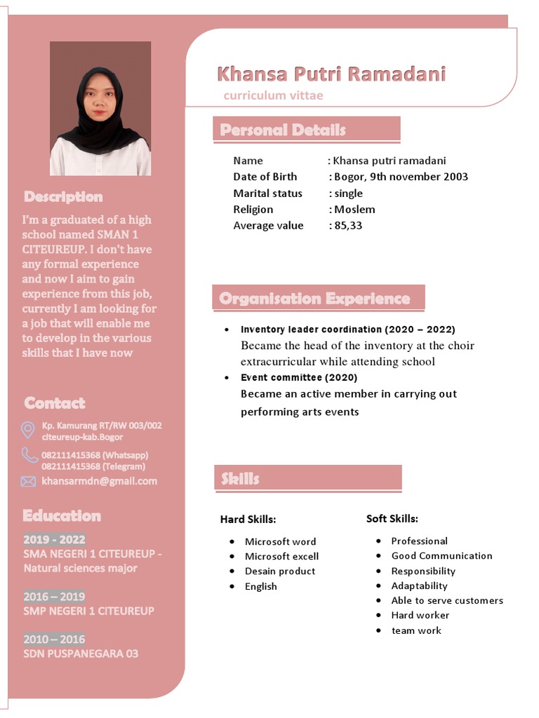 Khansa Putri Ramadani's CV Summary | PDF