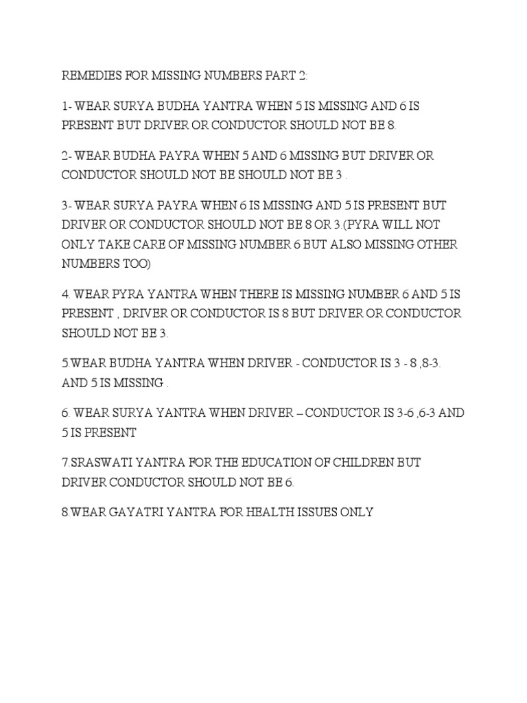 Remedies For Missing Numbers Part 2 Pdf