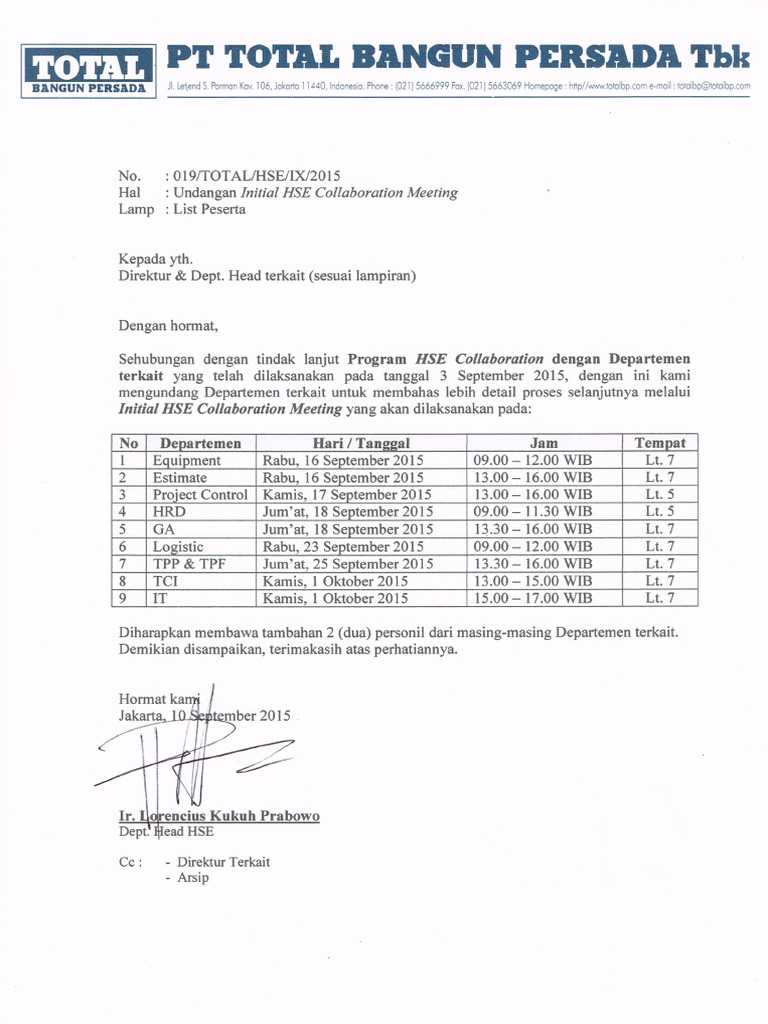 Undangan Initial HSE Collaboration Meeting | PDF