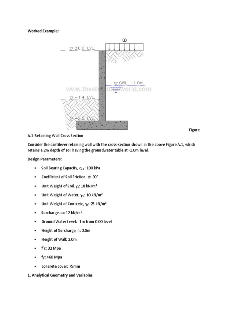Retaining Wall Worked Example | PDF | Weight | Pressure