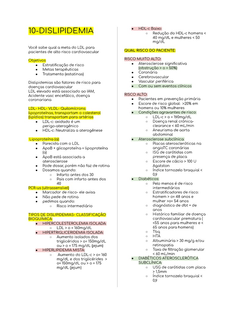 10 Dislipidemia | PDF | Aterosclerose | Colesterol