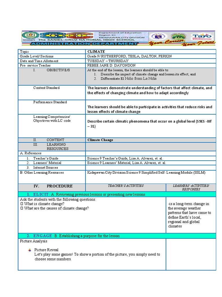 Lesson Plan in Impact of Climate Change | PDF | El Niño | Climate Change