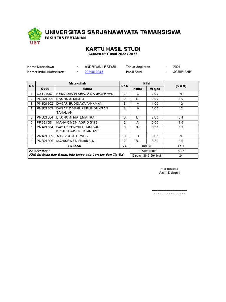 Cetak Kartu Hasil Studi - Portal Akademik | PDF