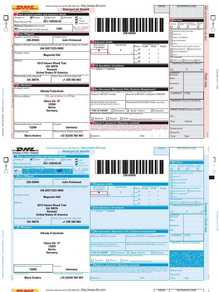 DHL Waybill Form | PDF | Cheque | Value Added Tax