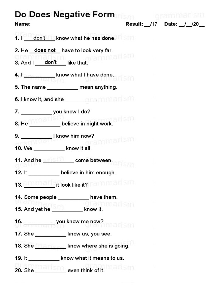 Negative Form Practice Worksheet | PDF