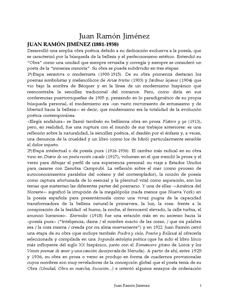 Juan Ramón Jiménez: Etapas y Obras | PDF