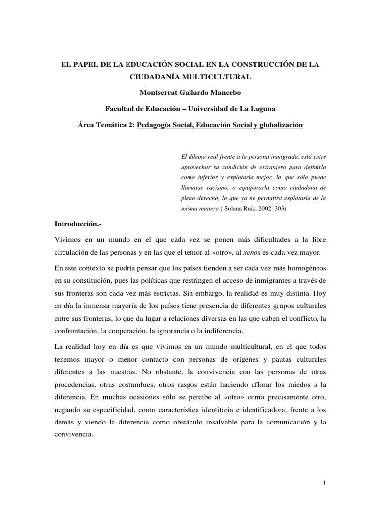 El Papel de La Educación Social en La Construcción de La Ciudadanía ...