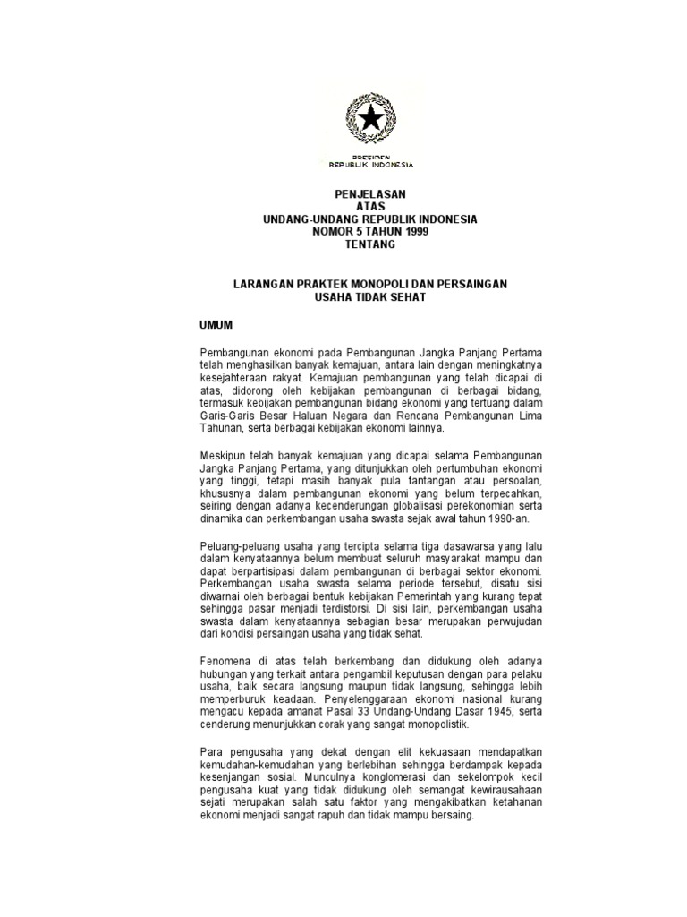 Penjelasan UU 5 Tahun 1999 | PDF