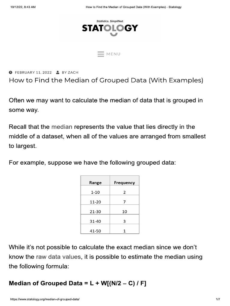 How To Find The Median of Grouped Data (With Examples) - Statology | PDF