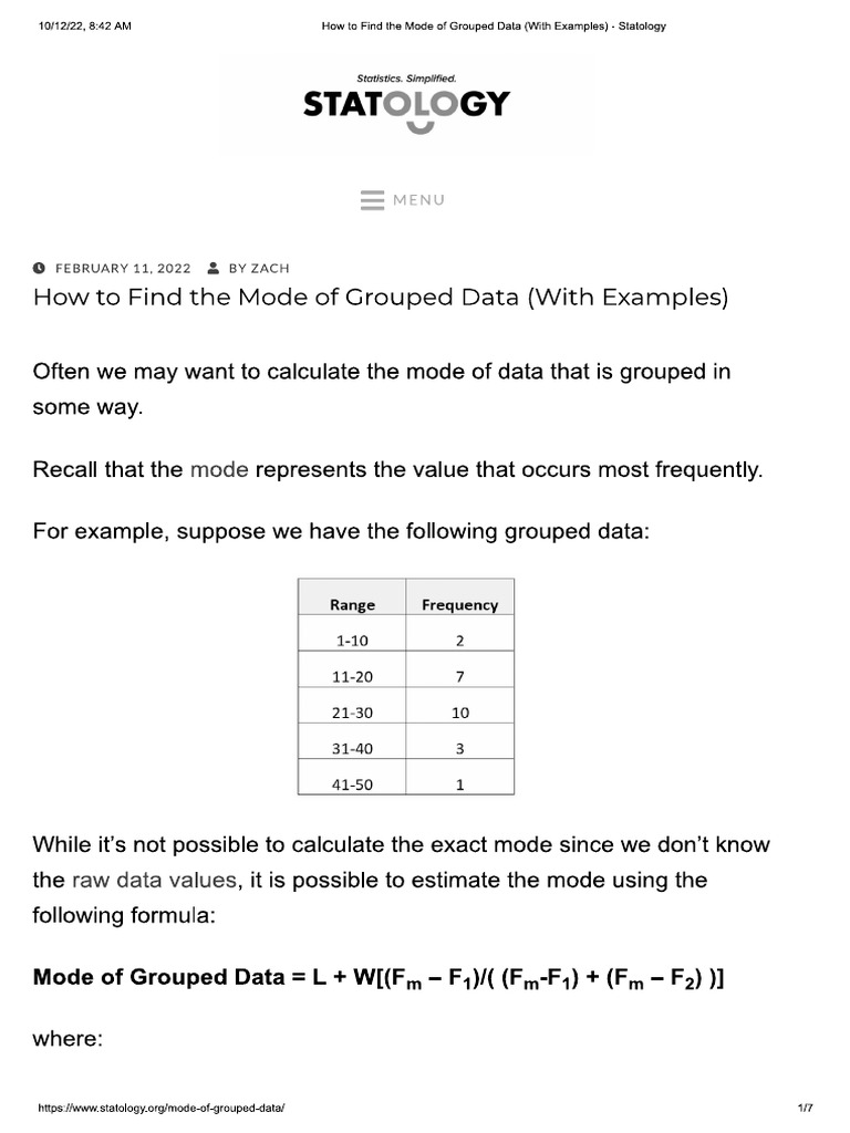How to Find the Mode of Grouped Data (With Examples) - Statology | PDF