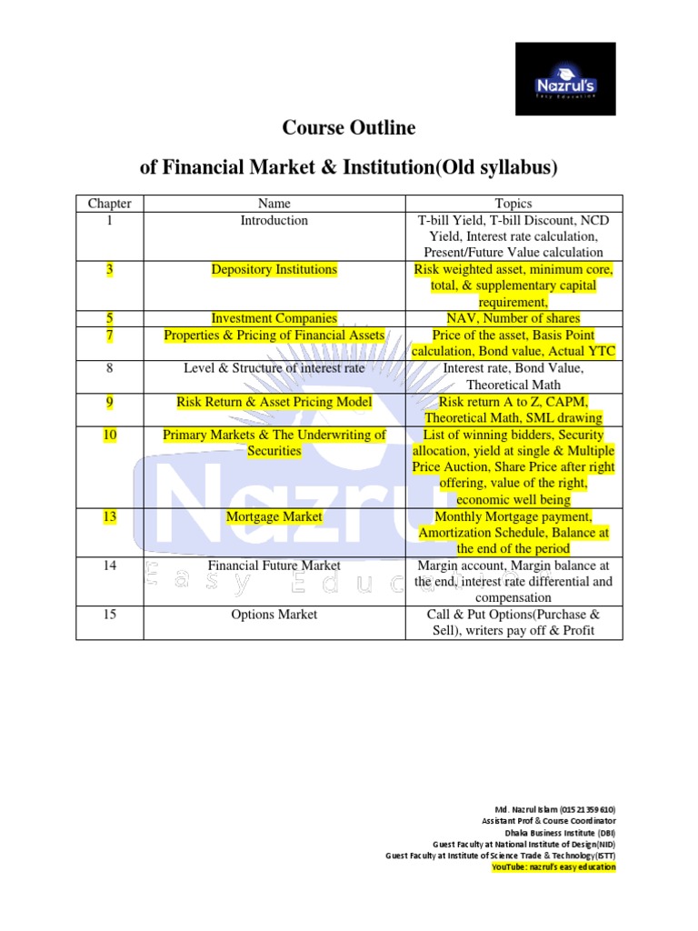Course Contents Financial Market 1 | PDF | Bonds (Finance) | Interest