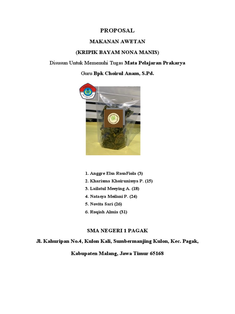Proposal Prakarya Makanan Awetan Kripik Bayam-1 | PDF