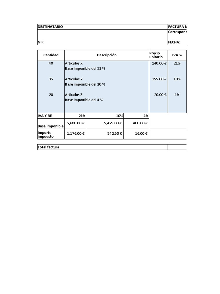 Plantilla Factura | PDF | Documentos empresariales | Contabilidad