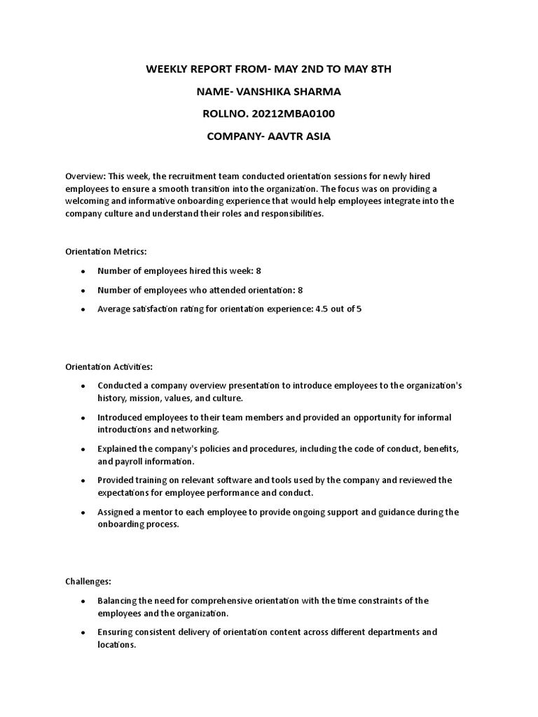 Weekly Report From | PDF | Employment | Business