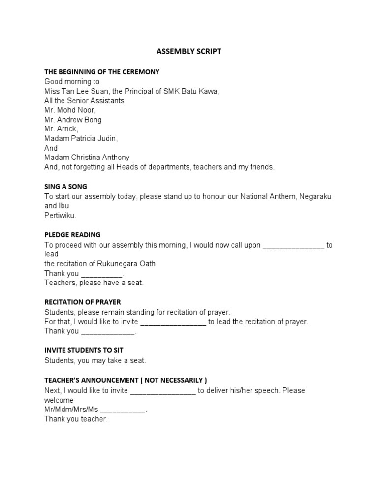 School Assembly Script | PDF