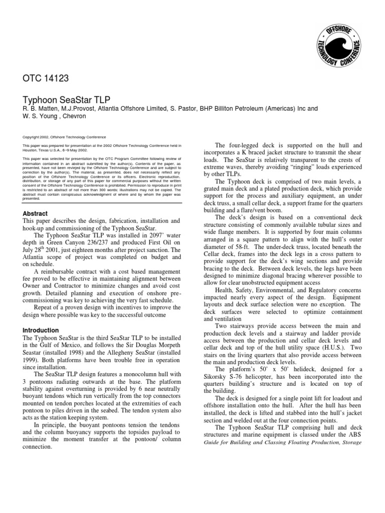 SeaStar Mini TLP Paper | PDF | Pump | Buoyancy