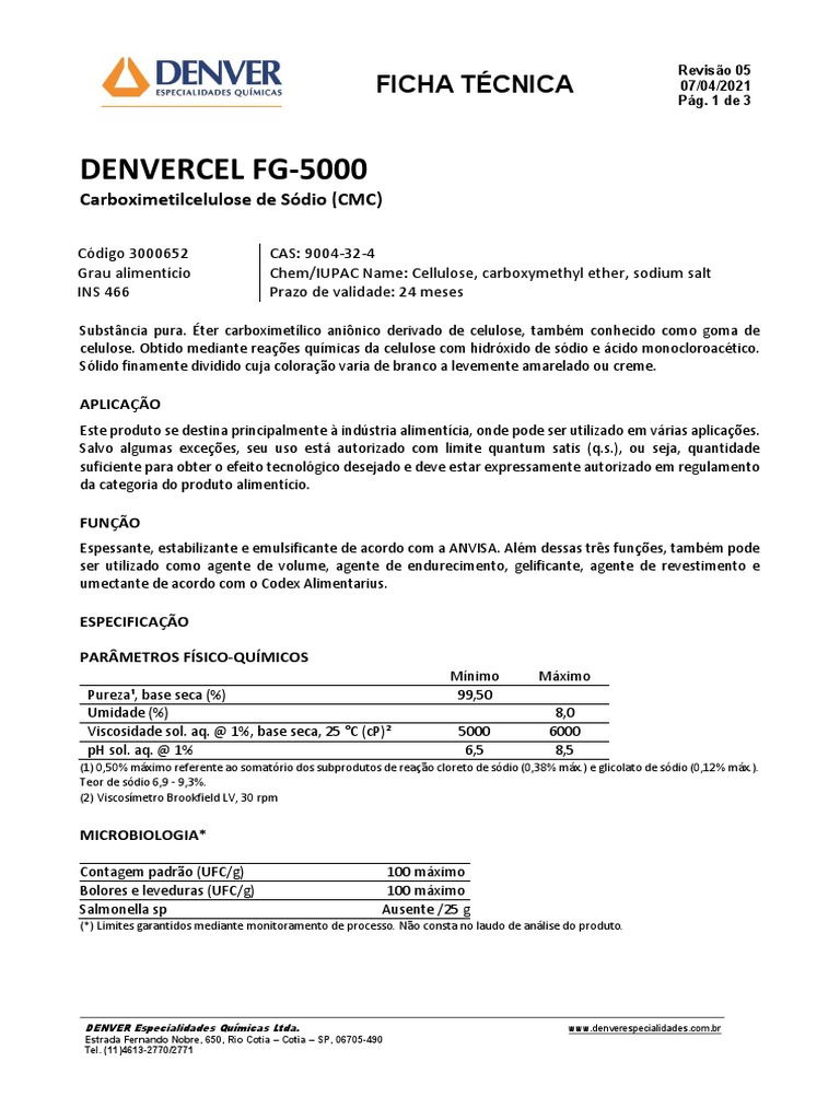 FT DENVERCEL FG-5000 - 3000652 rev 05 070421 | PDF | Gordura | Celulose
