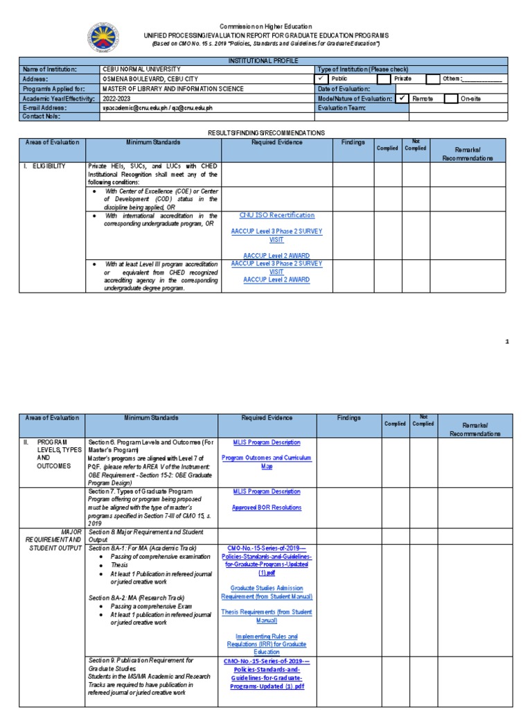 Self Evaluation Tool CMO15 2019 MLIS Thesis Track 2022 | PDF | Thesis | Academic Degree