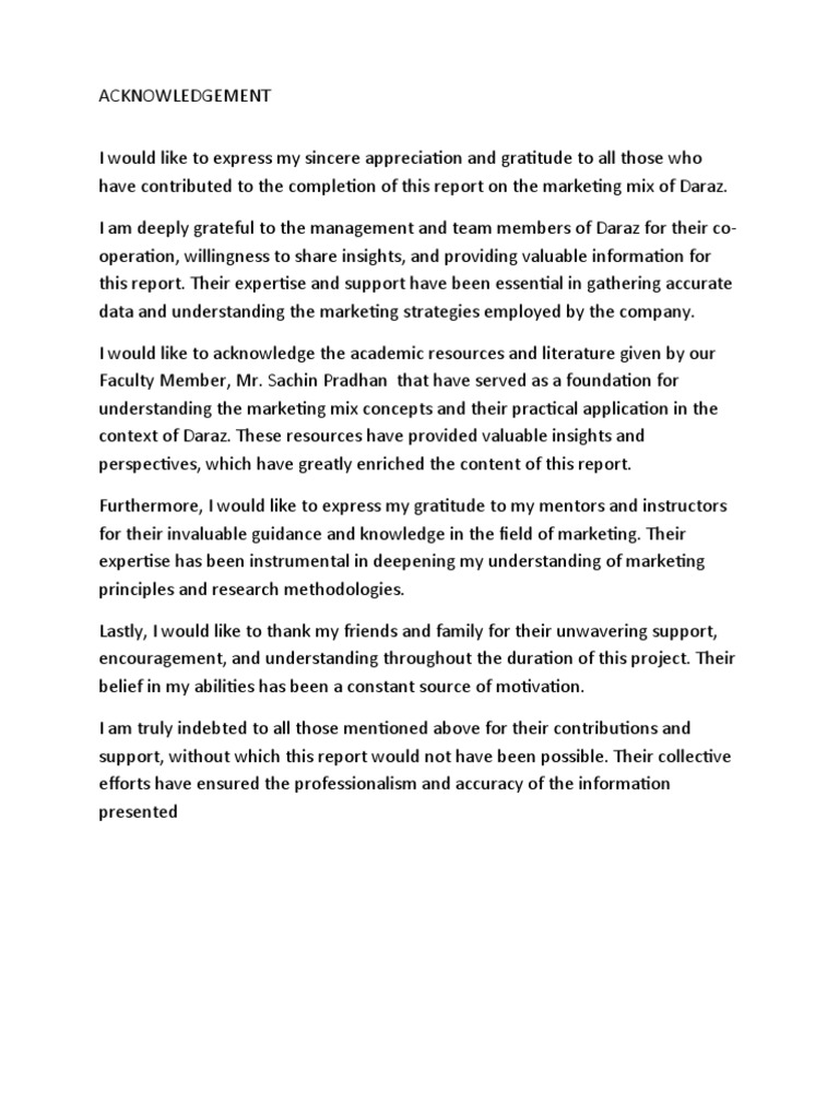 Acknowledgement Pdf Marketing Brand