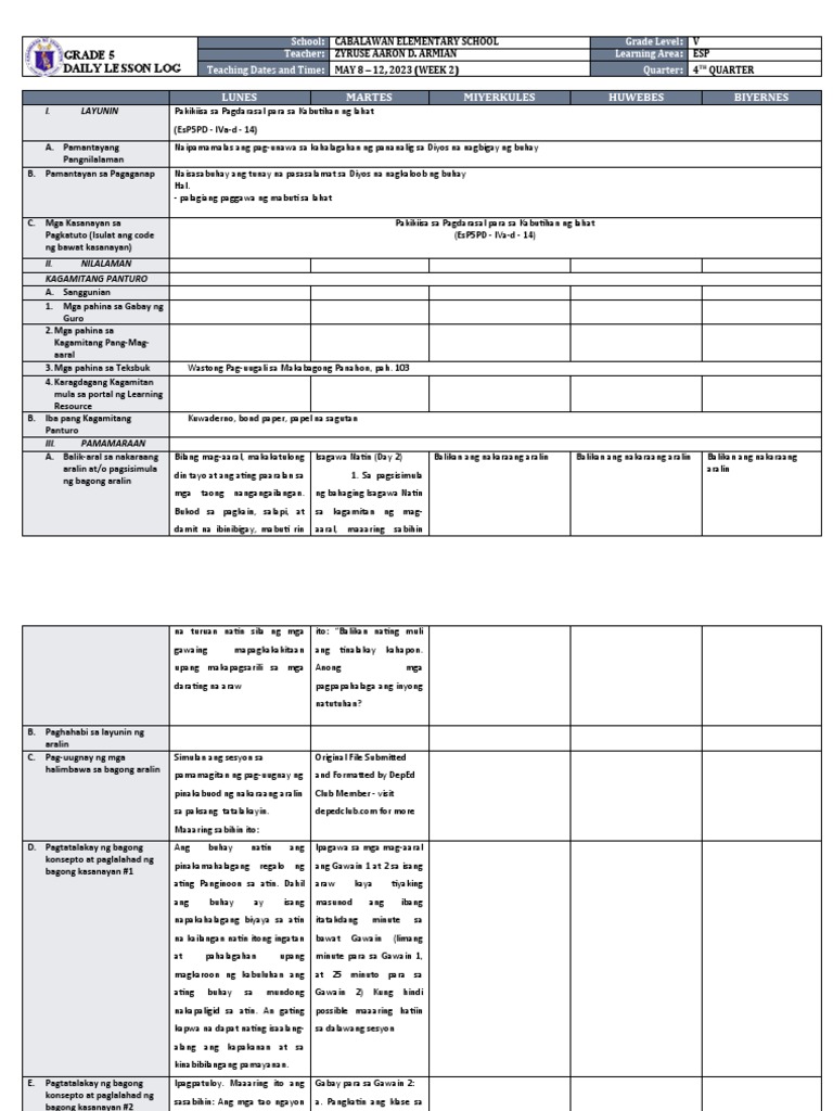 DLL - Esp 5 - Q4 - W2 | PDF