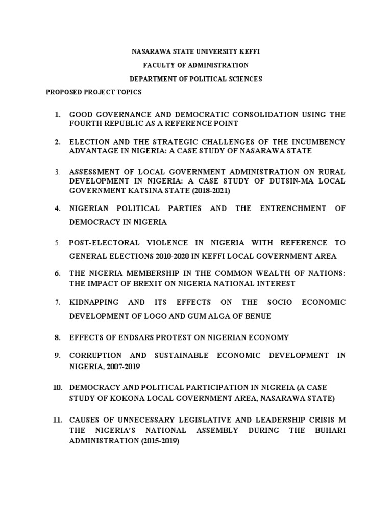 POL Project Topics | PDF | Nigeria | Government