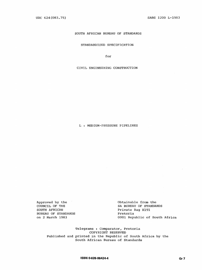 SANS1200L | PDF | Pipe (Fluid Conveyance) | Secondary Sector Of The Economy