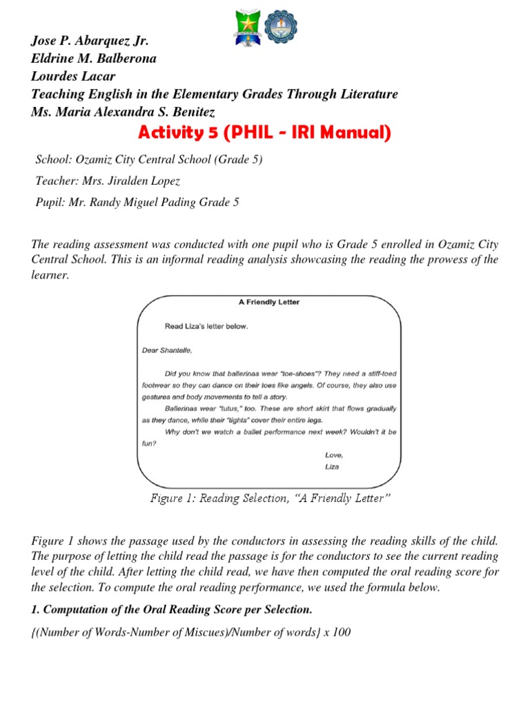 Grade 5 Reading Assessment Analysis | PDF | Behavior Modification ...