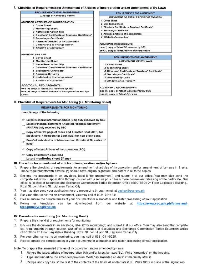 Secuities and Exchange Commission (Amendment Checklist) | PDF
