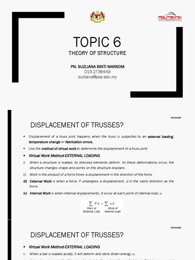 Topic 6-DCC40163 Theory of Structure | PDF | Truss | Deformation ...
