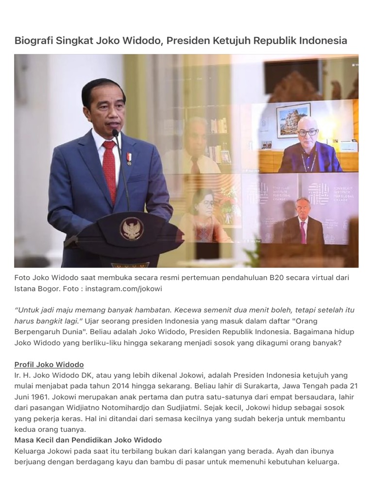 Biografi Singkat Joko Widodo, Presiden Ketujuh Republik Indonesia | PDF