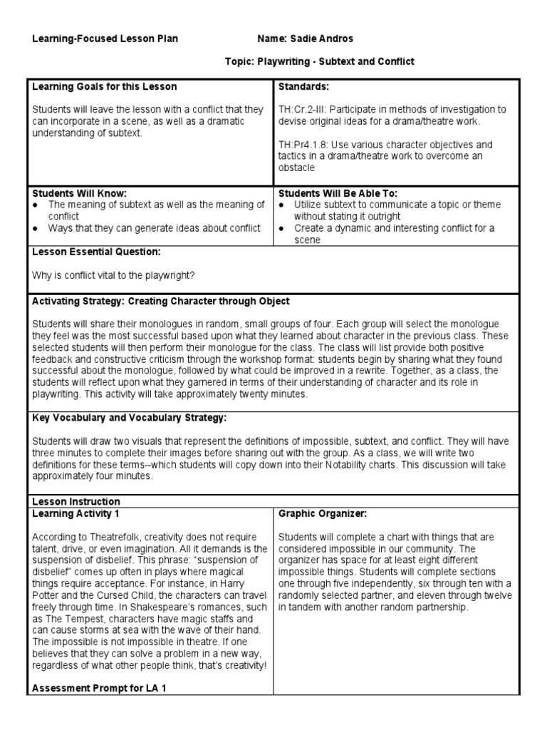 4:5 Lesson Plan 2 | PDF | Improvisational Theatre | Lesson Plan