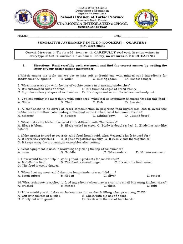 3rd Quarter Exam Tle9 | PDF | Sandwich | Breads