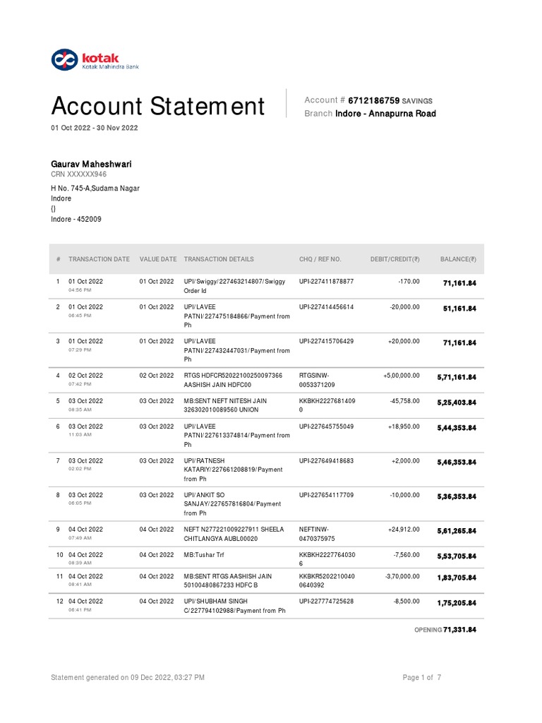 KM53005096 Statement | Download Free PDF | Debits And Credits | Debit Card