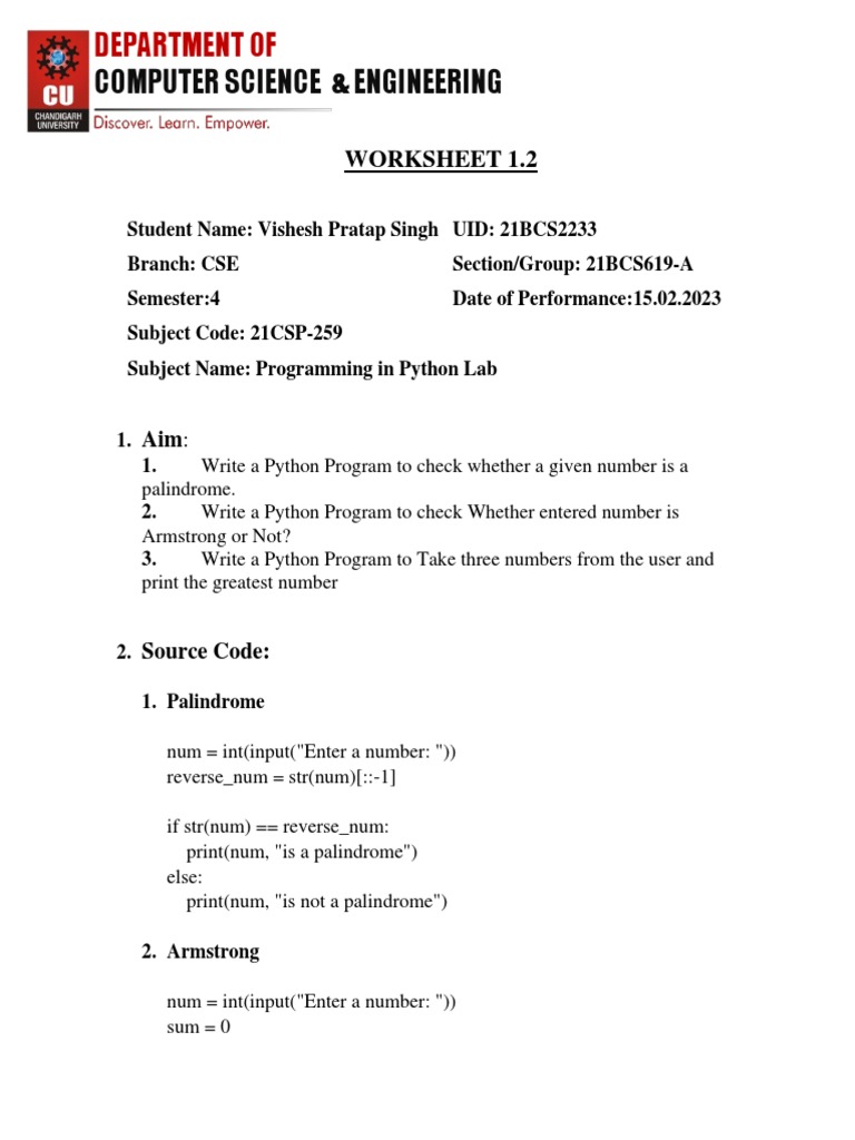 Python Worksheet 1.2 | PDF Python Worksheet 1.2 | PDF