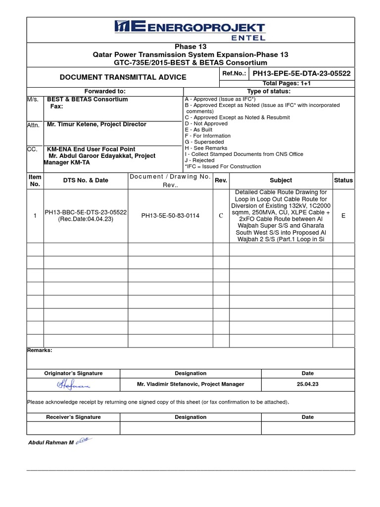 DTAF-23-05522 - 'E' - LILO DETAILED CABLE ROUTE DRAWINGS (F1+F2) - Loop in | PDF | Written ...