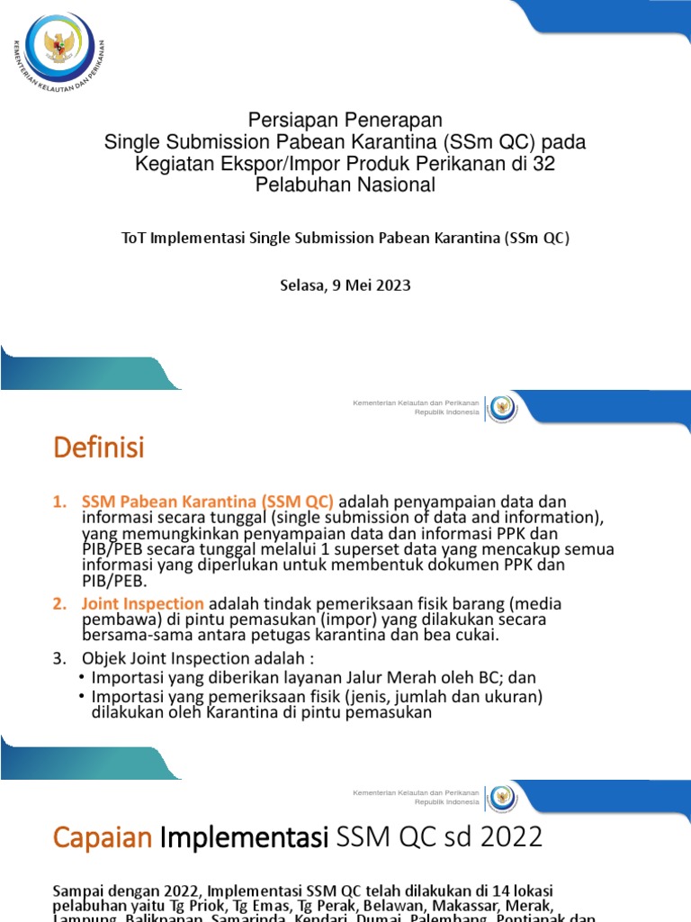 Bahan Paparan ToT Implementasi SSM QC 32 Pelabuhan BKIPM-KKP | PDF