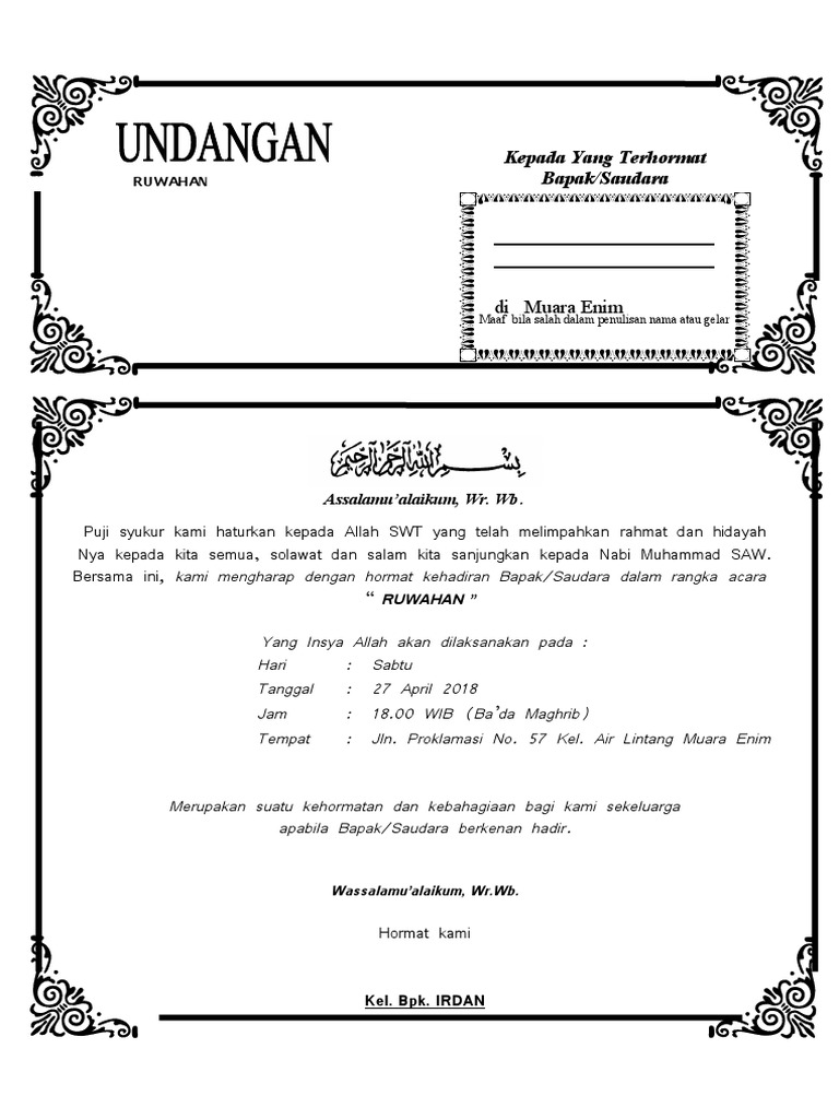 Undangan Acara Ruwahan 2018 | PDF