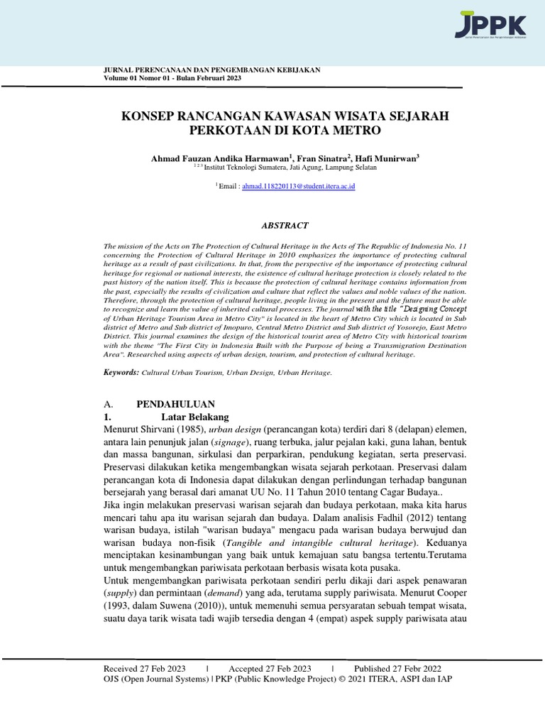 Jurnal Konsep Rancangan Kawasan Wisata Sejarah Perkotaan Di Kota Metro ...