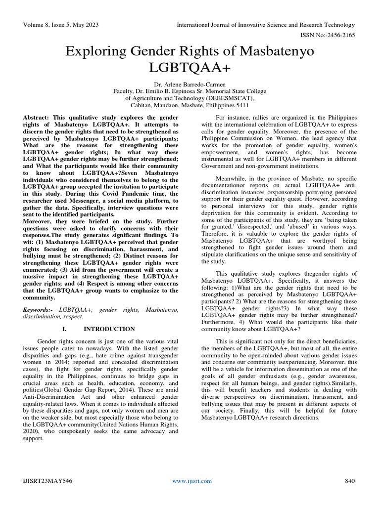Exploring Gender Rights of Masbatenyo LGBTQAA+ | PDF | Discrimination ...