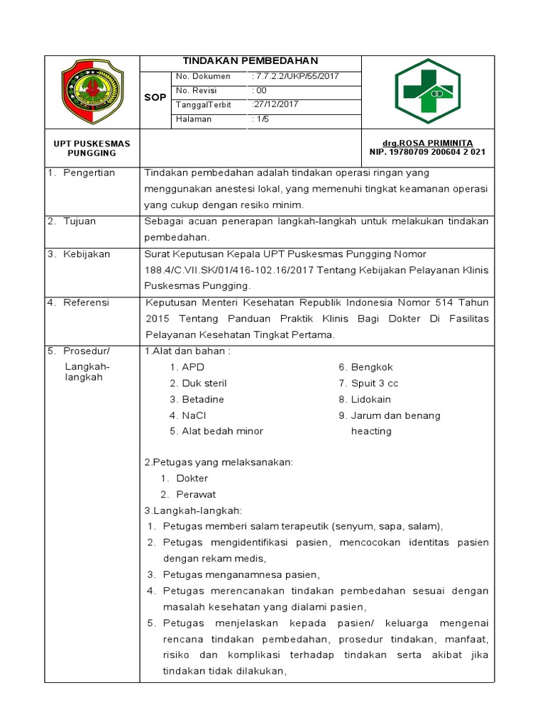 Prosedur Tindakan Pembedahan di Puskesmas | PDF