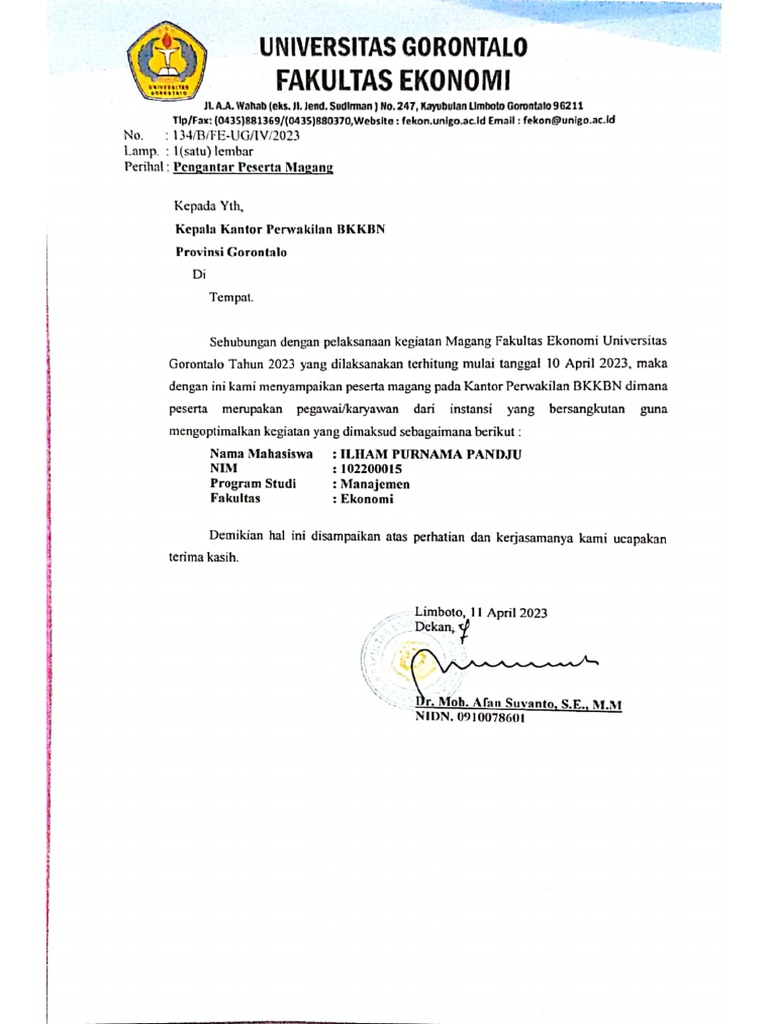 Surat Pengantar Magang | PDF