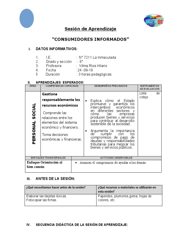 PS - Consumidores Informados - Vilma - 2 | PDF | Evaluación | Aprendizaje