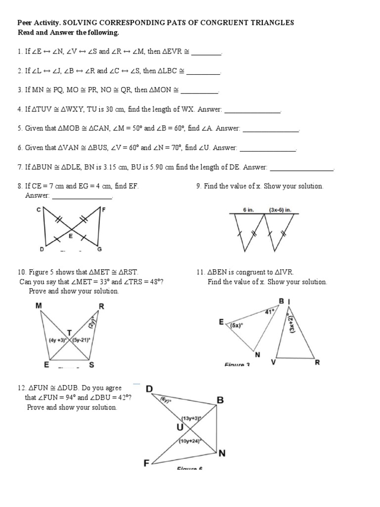 Peer Activity - Solving Triangle Correspondence | PDF Peer Activity - Solving Triangle Correspondence | PDF