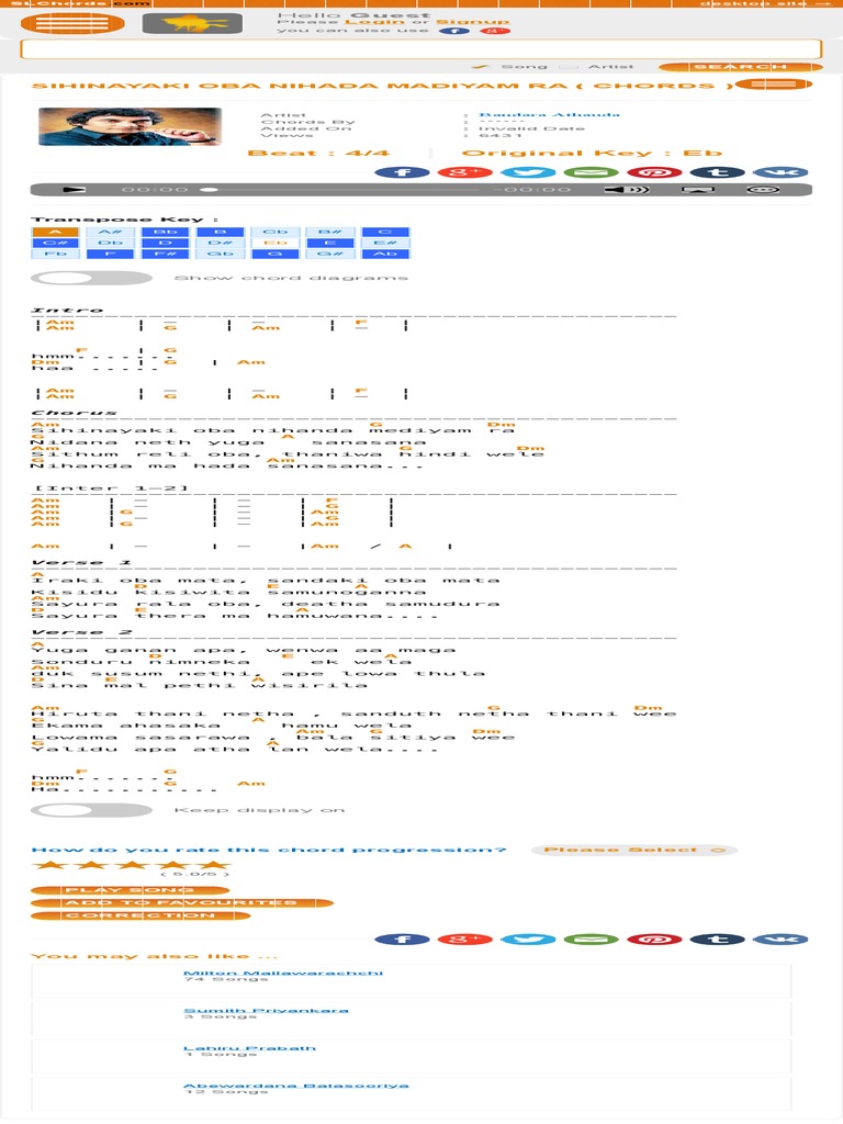 Sihinayaki Oba Nihada Madiyam Ra Chords, Lyrics, Mp3 Download - Bandara Athauda | PDF | Elements ...