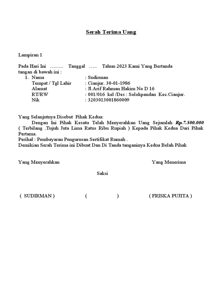 Serah Terima Uang | PDF